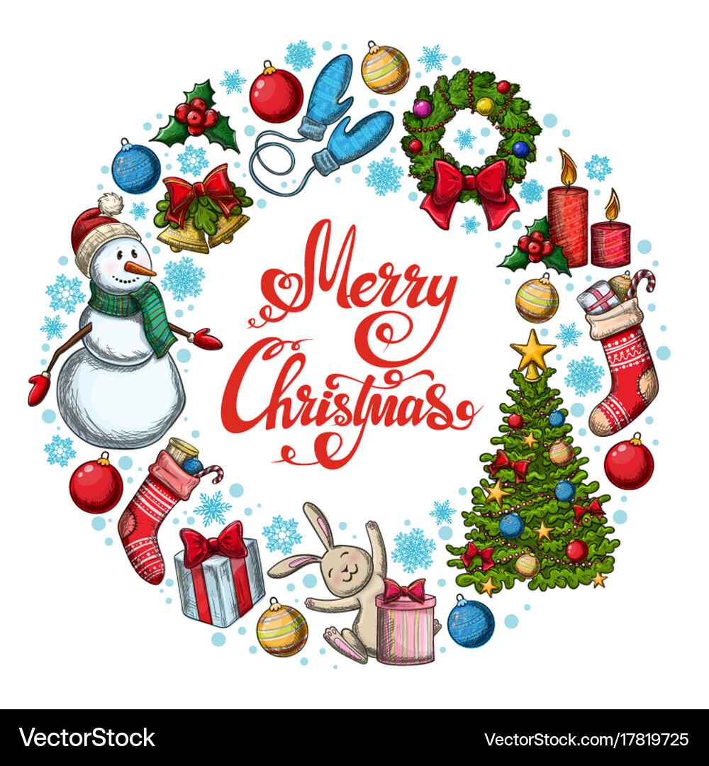 Round frame with christmas icons Royalty Free Vector Image