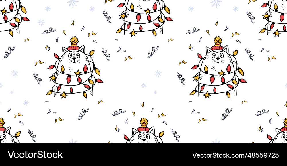 Seamless pattern cute cat with christmas garland Vector Image