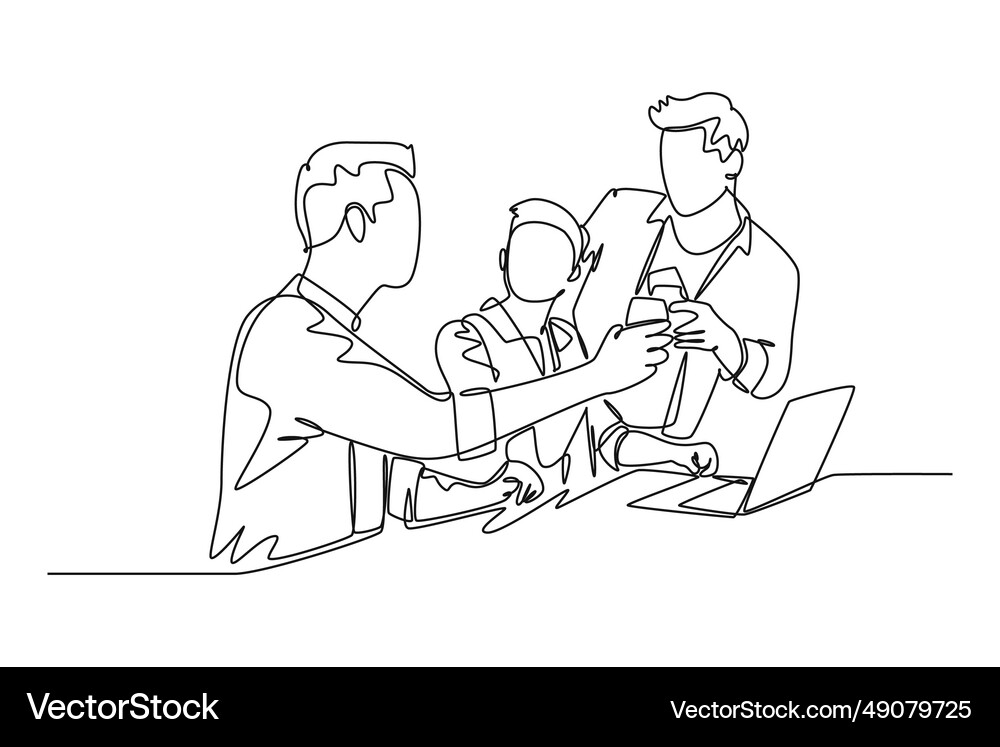 Single continuous line drawing group of happy Vector Image