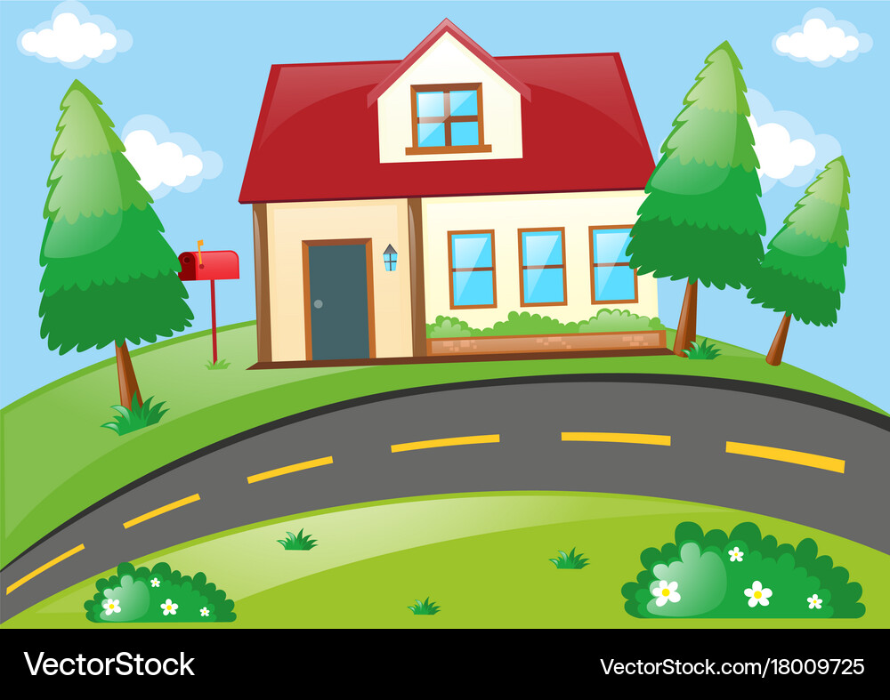 Single house by the road Royalty Free Vector Image