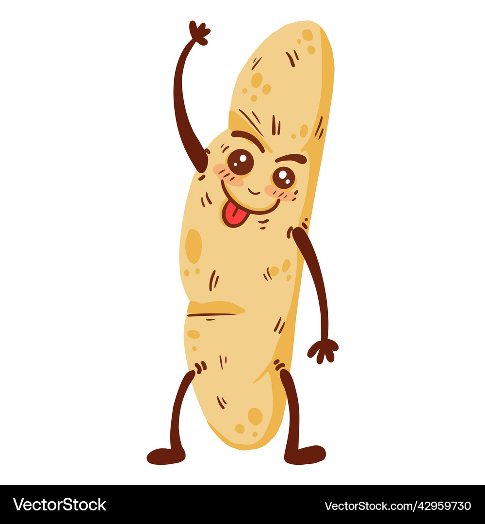 Bread loaf cartoon waving flat high quality Vector Image