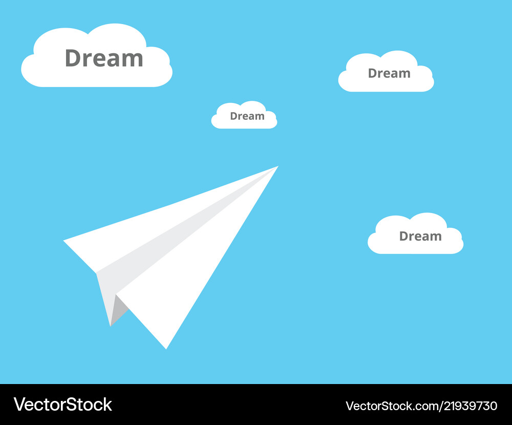 Catching a dream with plane paper and cloud Vector Image