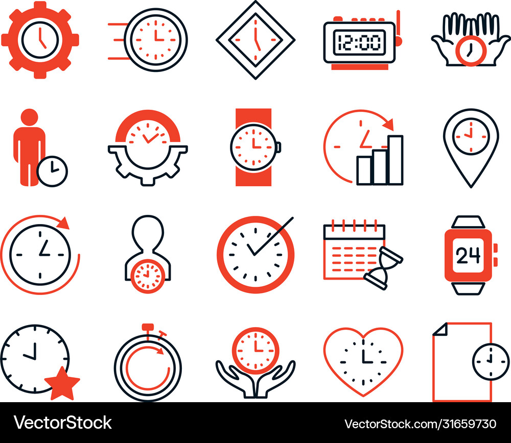 Clock and time icon set half line color Royalty Free Vector
