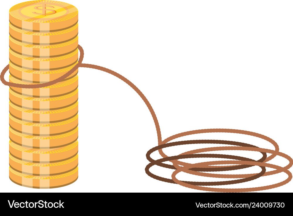 Coin dollar with rope isolated icon Royalty Free Vector