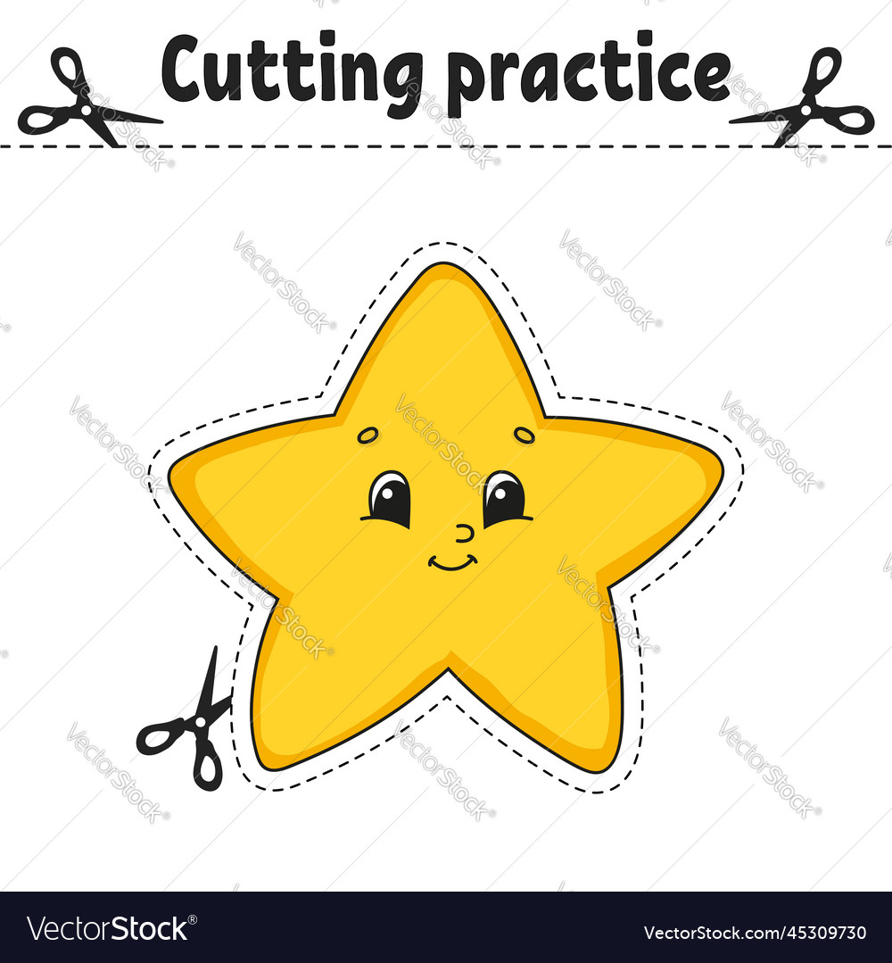 Cutting practice educational activity worksheet Vector Image