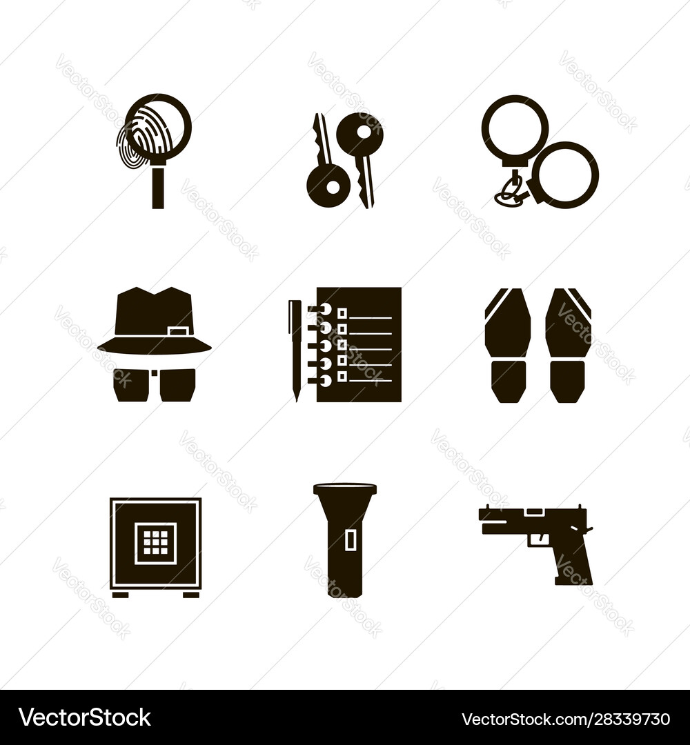 Icons detective crime Royalty Free Vector Image
