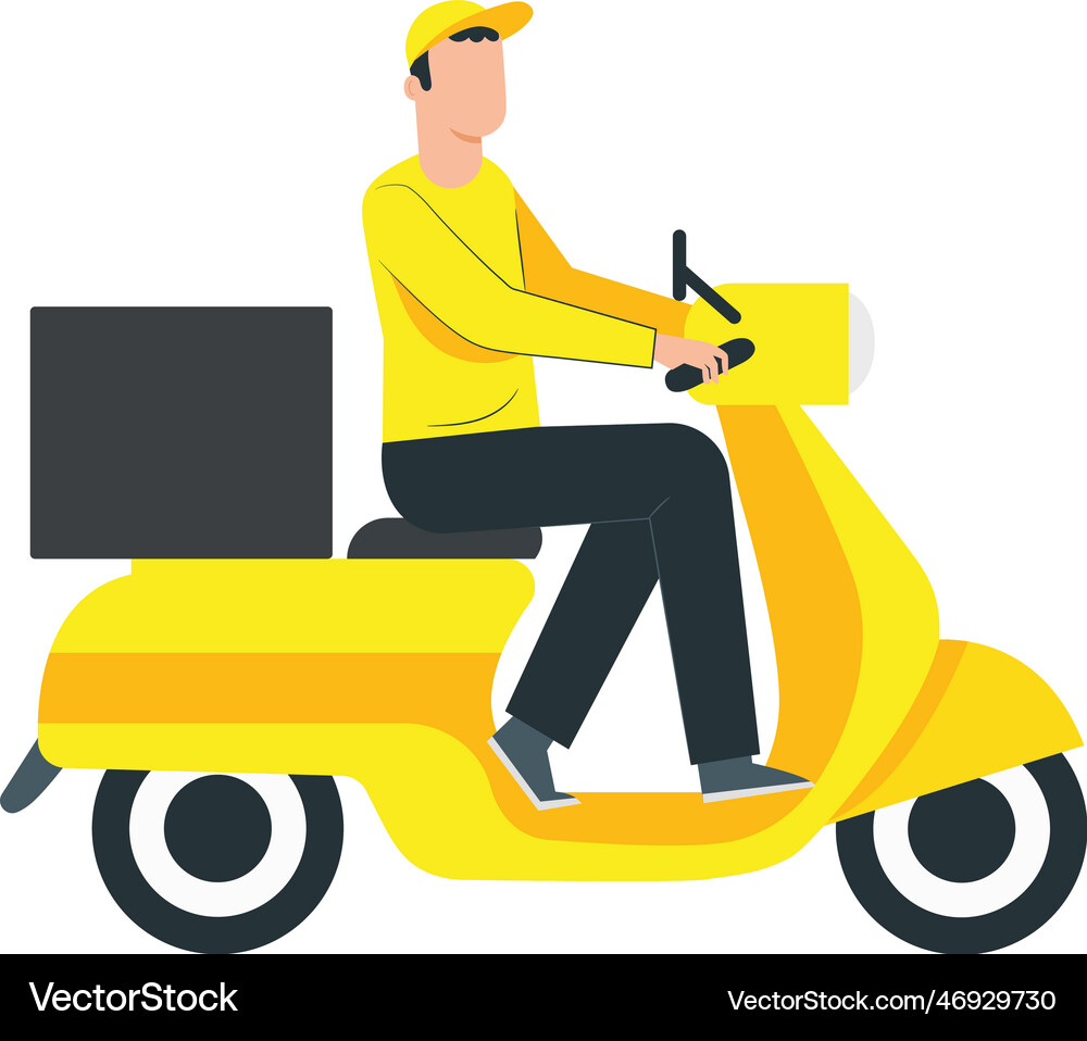 Isolated delivery guy character on motorcycle Vector Image