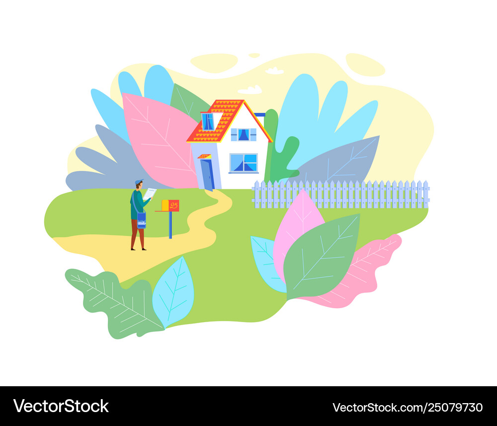Postman send letter mailbox flat service cartoon Vector Image