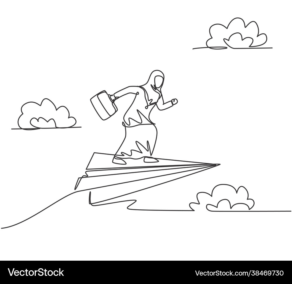 Single one line drawing young arab business Vector Image