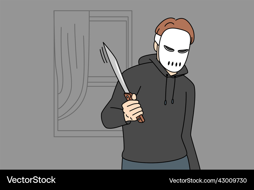 Thief in mask with knife at robbery Royalty Free Vector