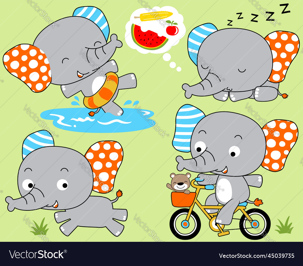 Cute elephants cartoon in different action Vector Image