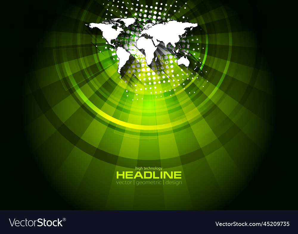 Dark green technology background with world map Vector Image
