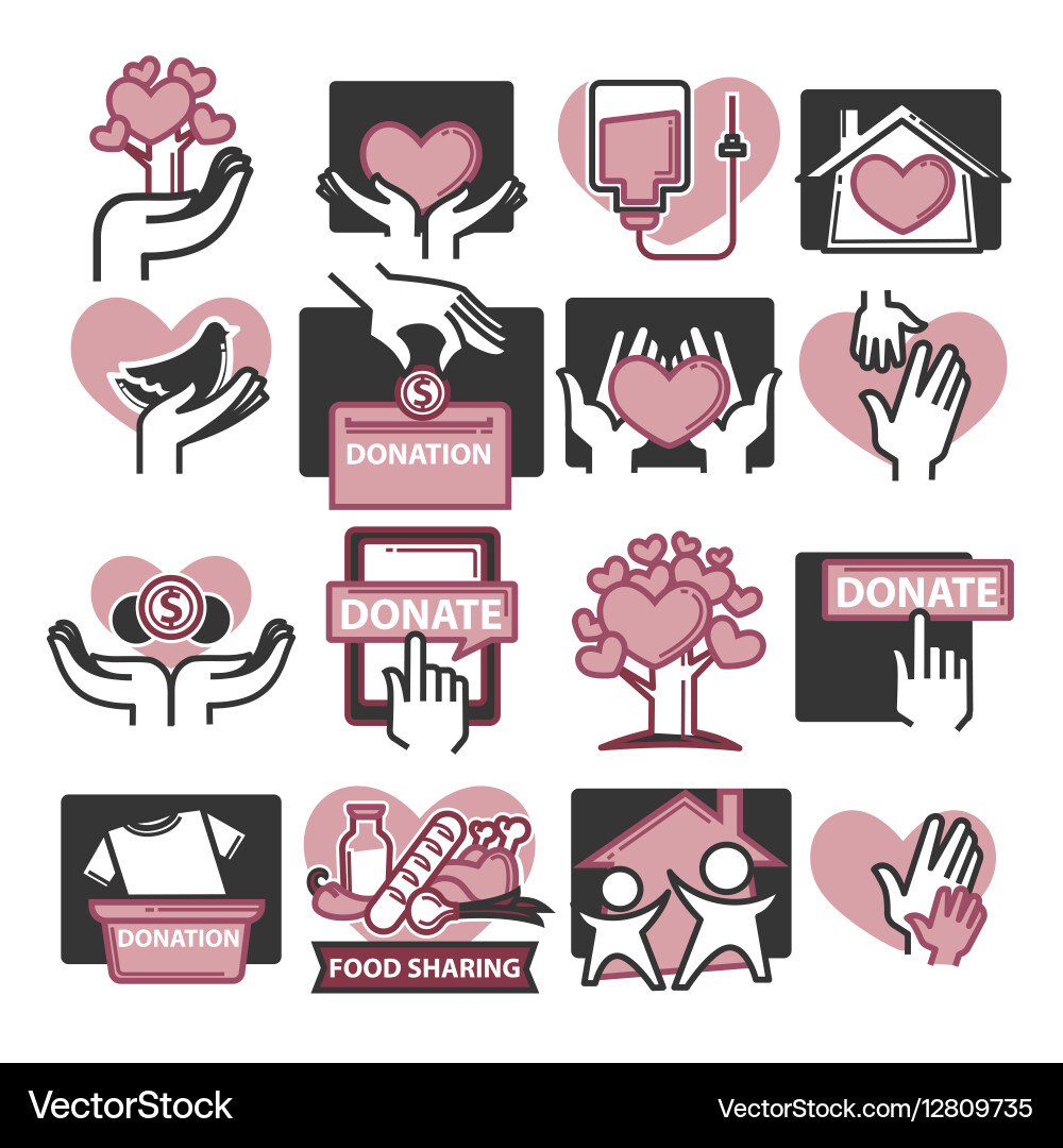 Donation and volunteer work icons Royalty Free Vector Image