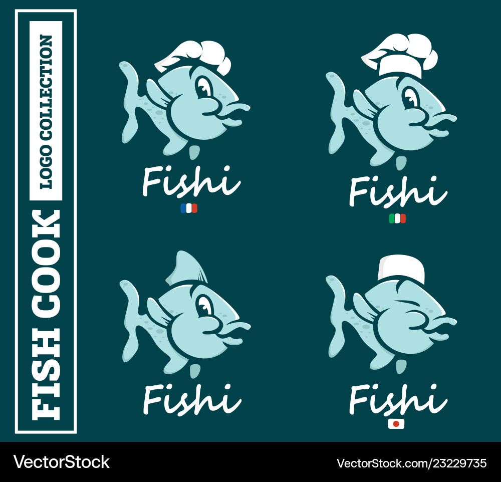 Modern professional set logo emblem fish cook for Vector Image