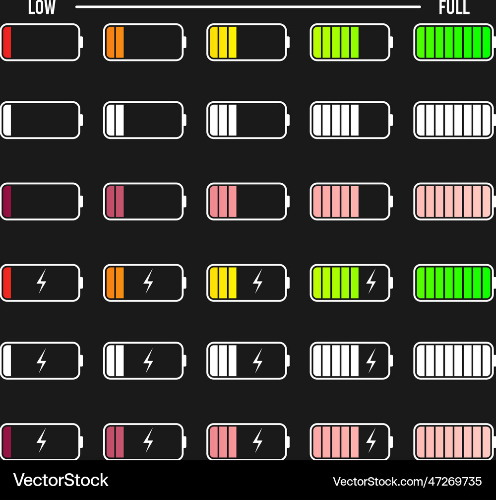 Phone battery charge symbols Royalty Free Vector Image