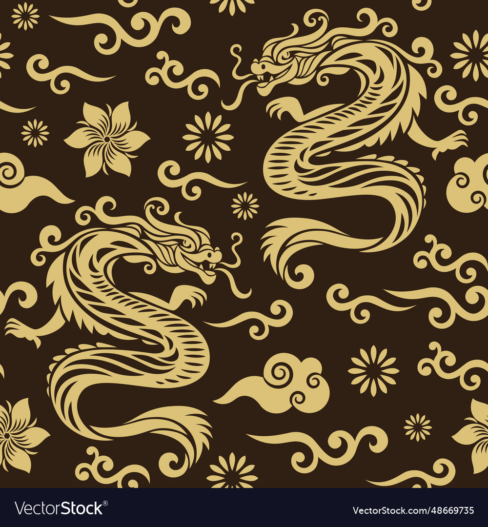 Seamless pattern with dragons Royalty Free Vector Image