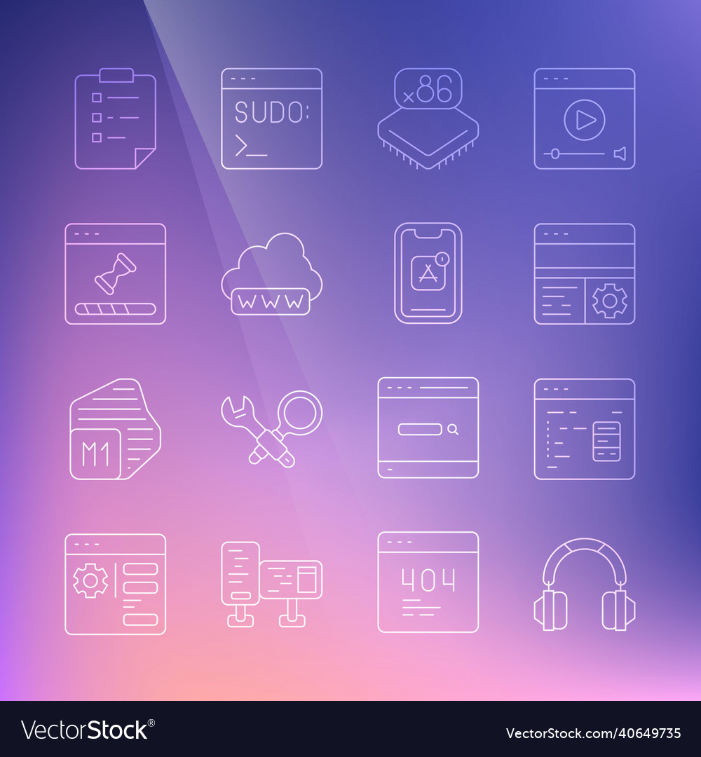 Set line headphones software debugging Royalty Free Vector Set line headphones software debugging Royalty Free Vector