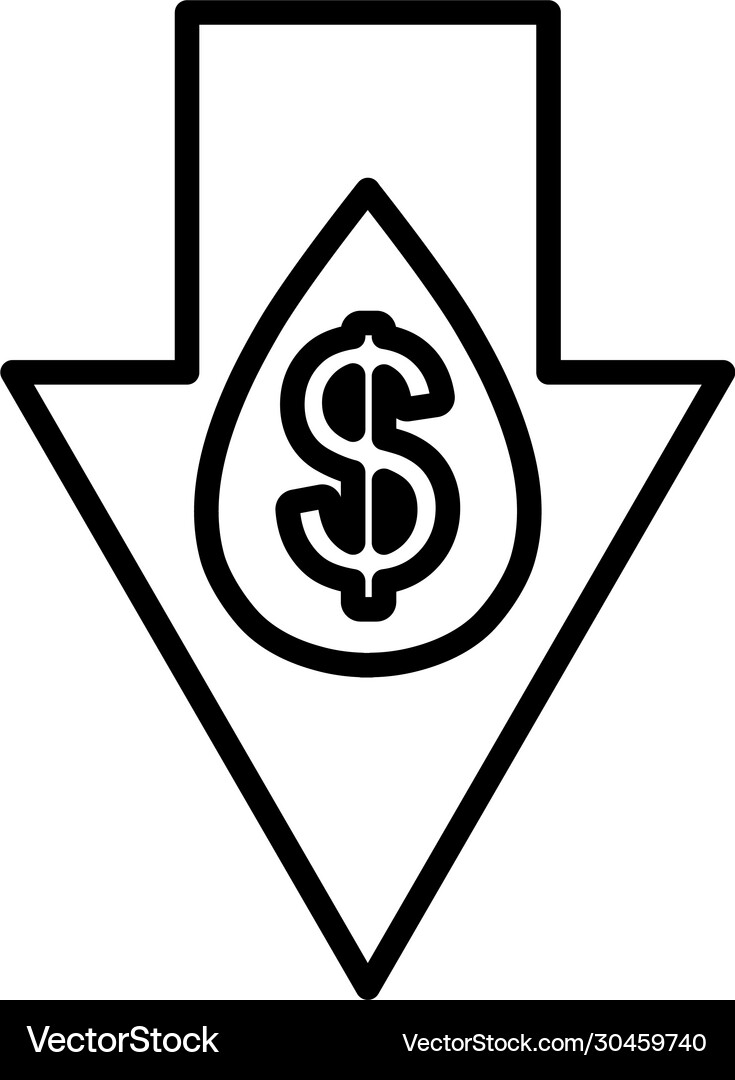 Arrow down with oild drop money symbol icon Vector Image