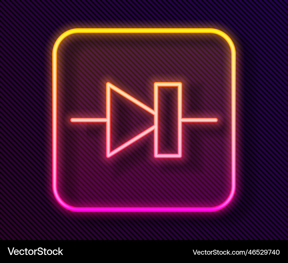Glowing neon line diode in electronic circuit icon