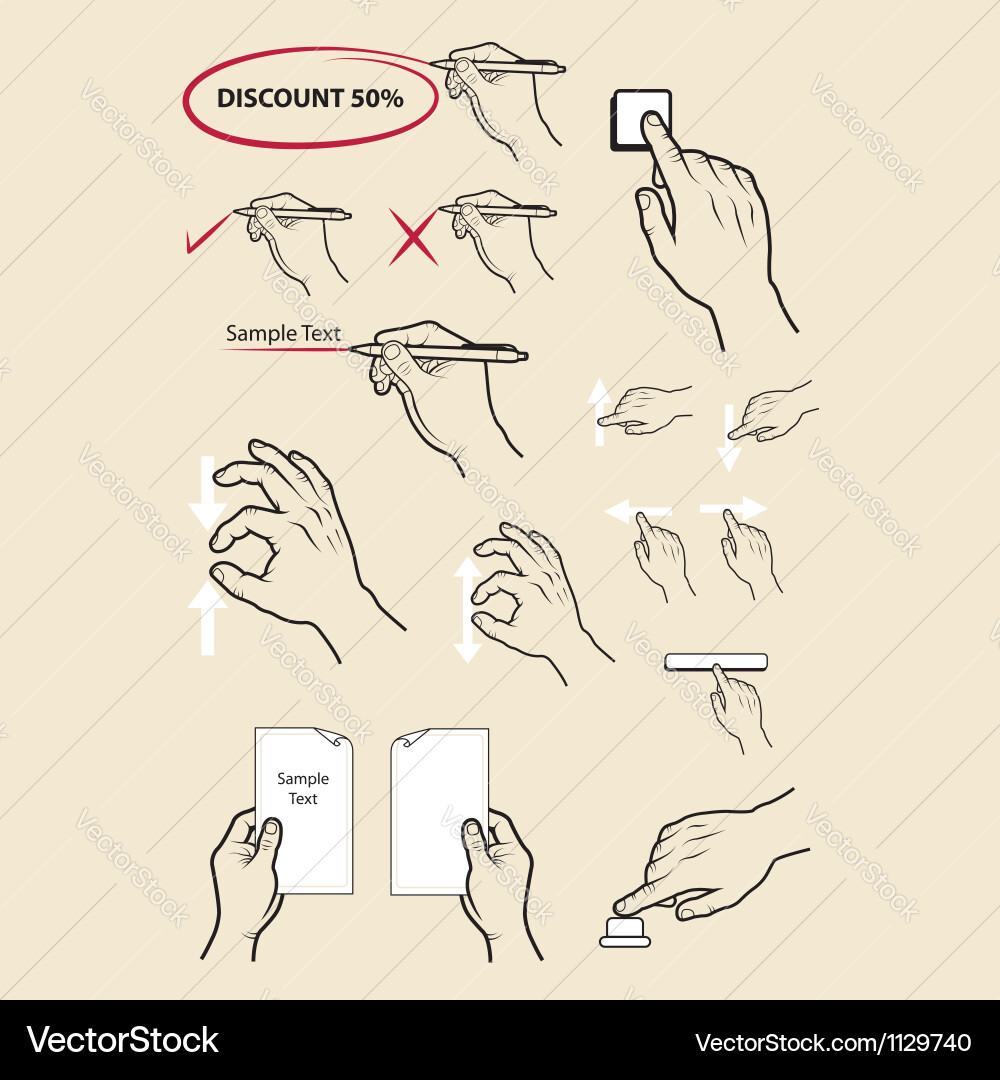 Hand signs write zoom in out etc Royalty Free Vector Image