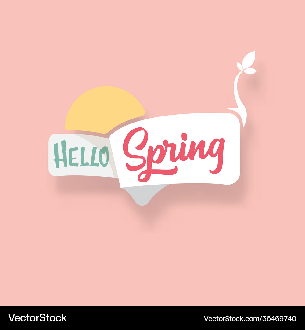 Hello spring cut paper style label with ribbon Vector Image
