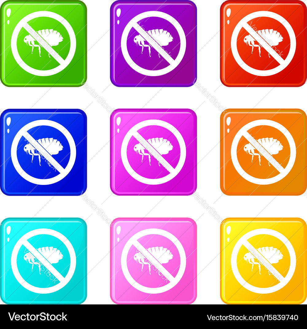 No flea sign icons 9 set Royalty Free Vector Image
