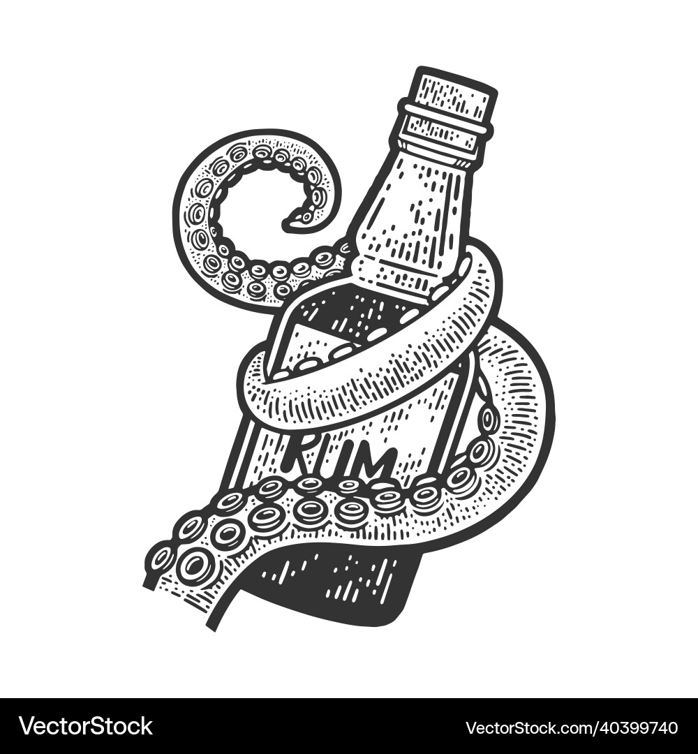 Octopus tentacle with rum sketch Royalty Free Vector Image