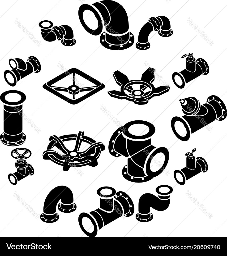 Pipeline constructor icons set isometric style Vector Image