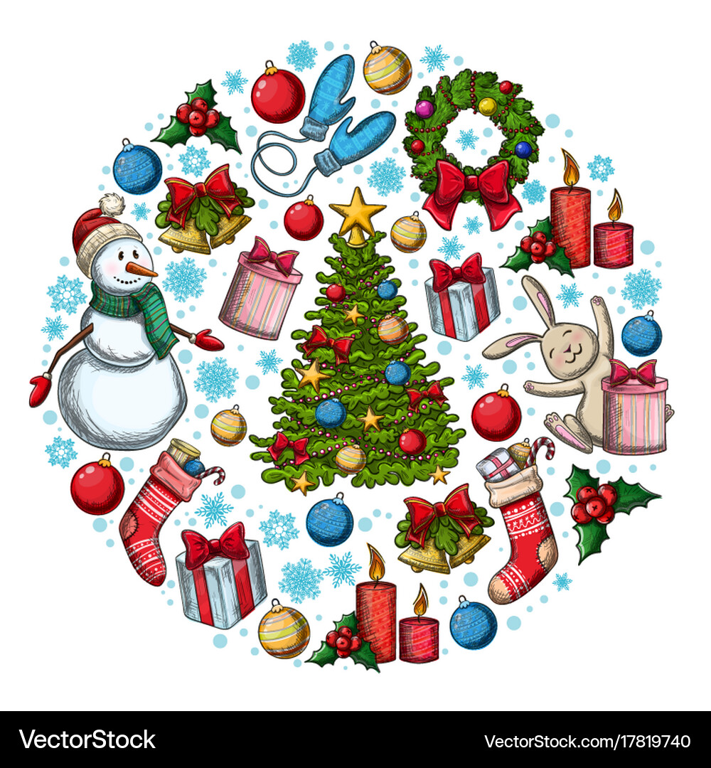 Round template with christmas icons Royalty Free Vector