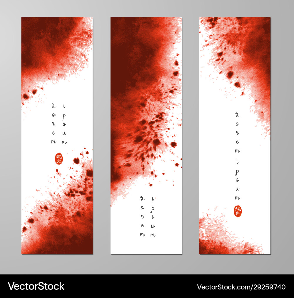 Three banners with abstract dark red ink wash Vector Image