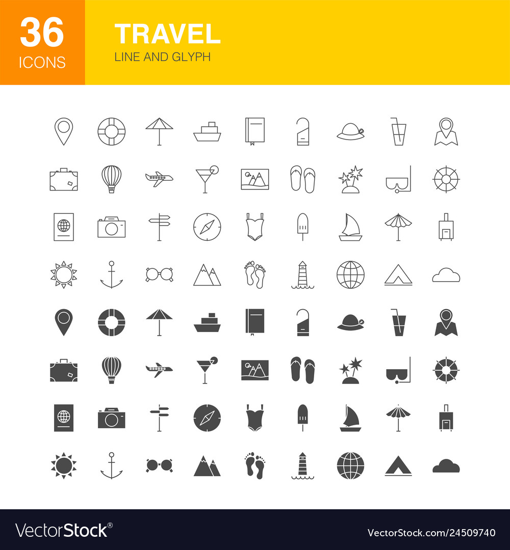 Travel line web glyph icons Royalty Free Vector Image