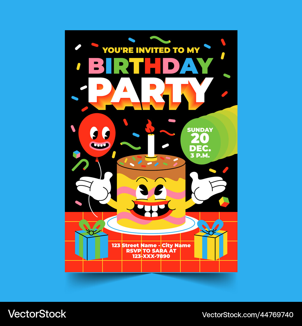 Trendy Birthday Party Invitation Royalty Free Vector Image
