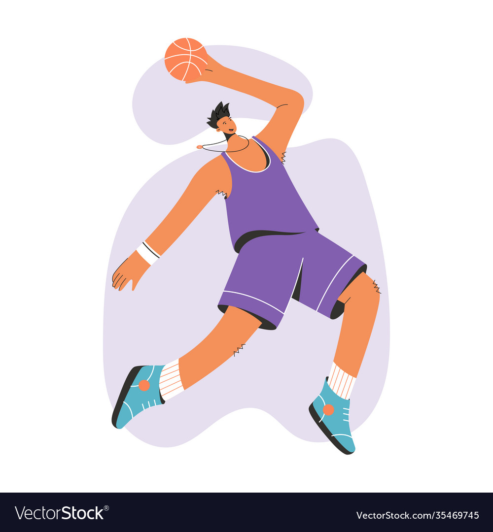 Basketball player in uniform jumping with ball Vector Image