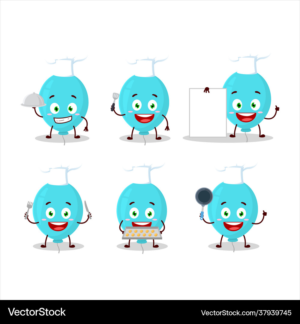 Cartoon character blue balloon with various chef Vector Image
