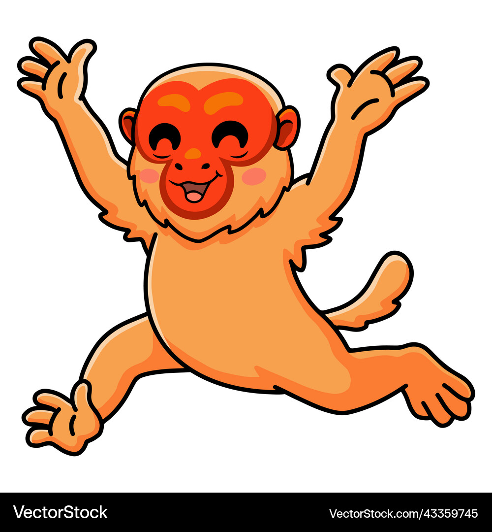 Cute bald uakari monkey cartoon running Royalty Free Vector