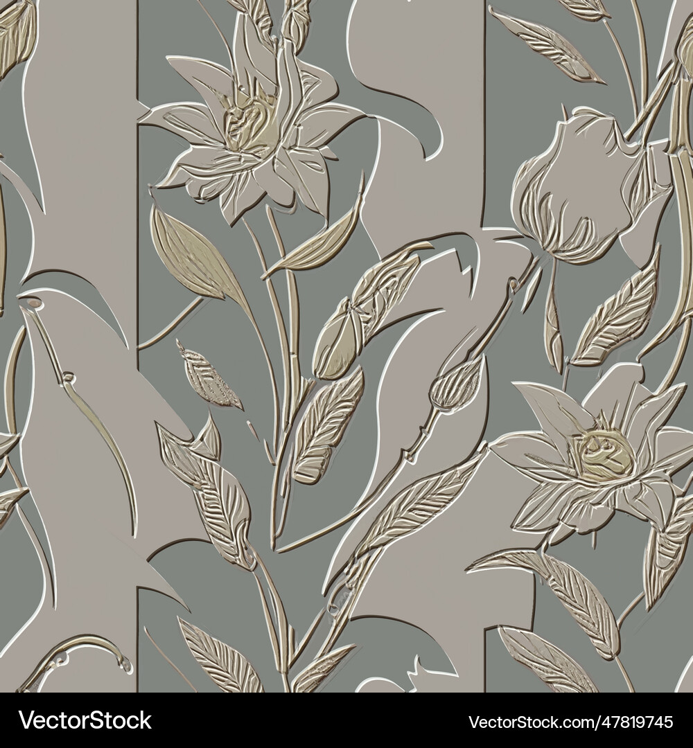 Emboss doodle lines exotic flowers textured 3d Vector Image