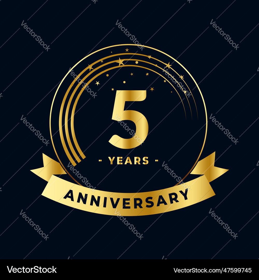 Fifth years anniversary celebration emblem Vector Image