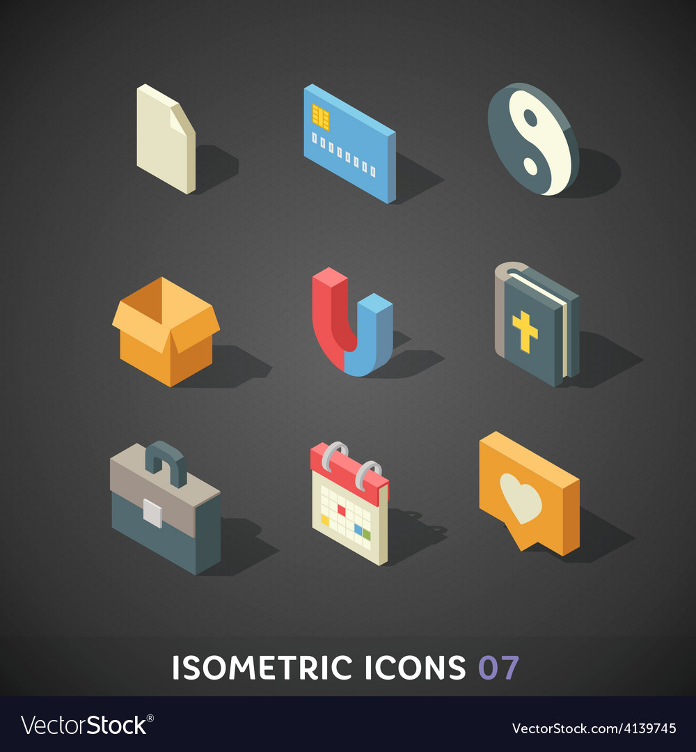 Flat isometric icons set 7 Royalty Free Vector Image