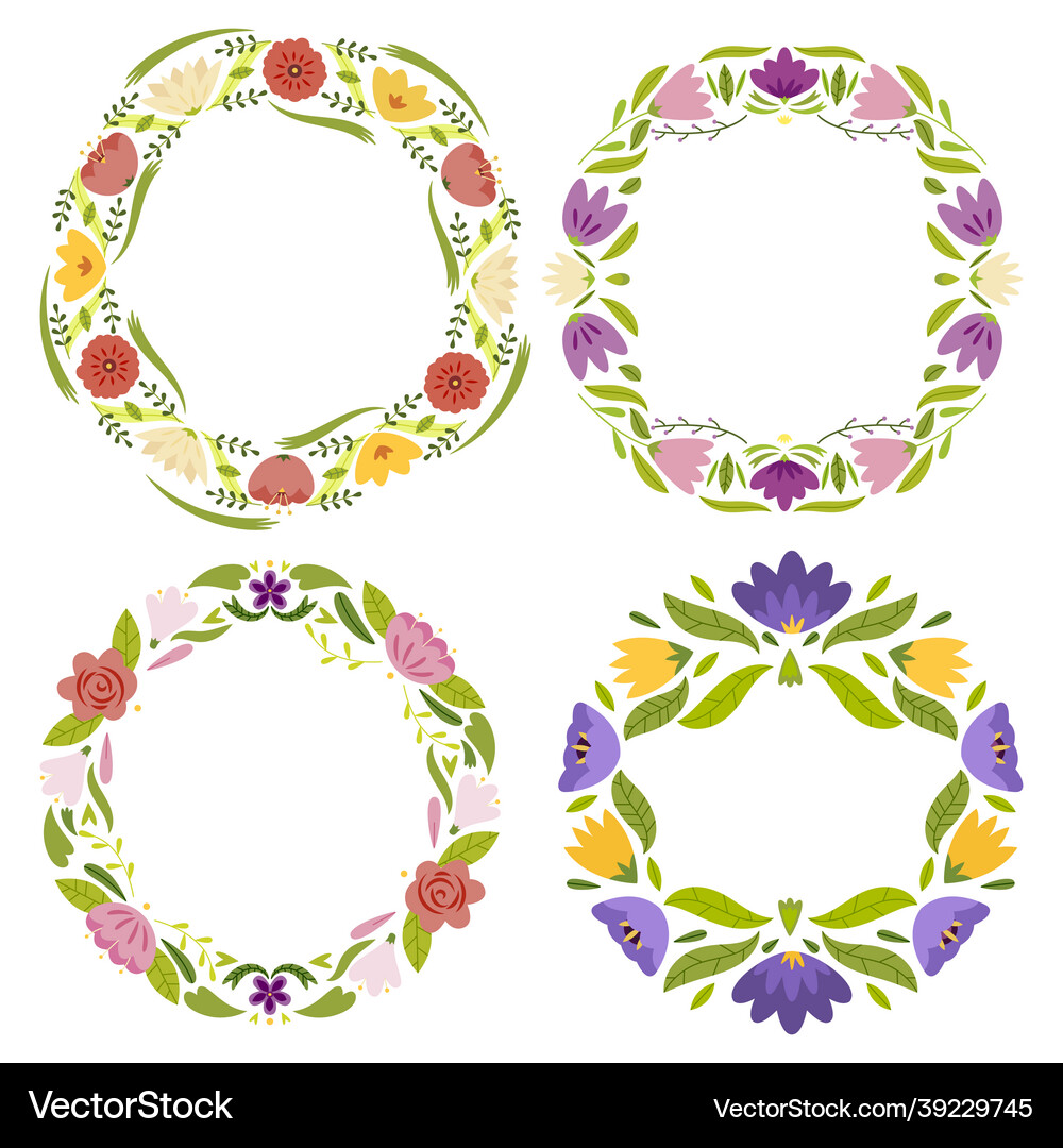 Hand drawn floral wreath set Royalty Free Vector Image