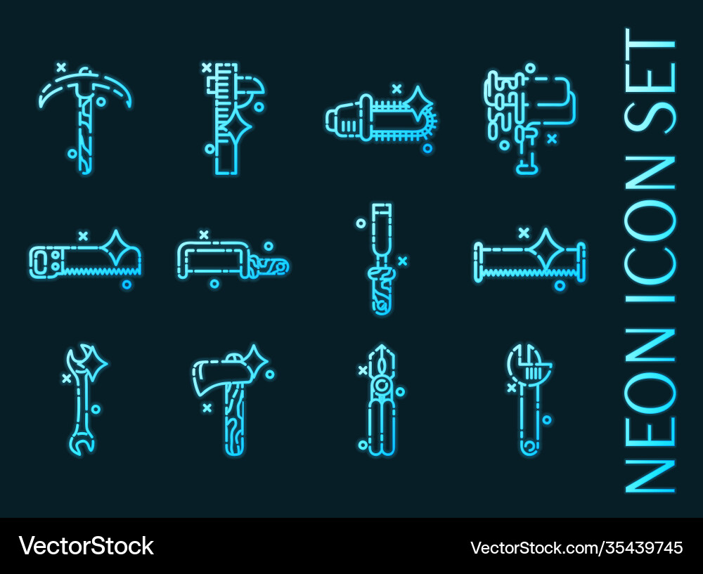 Instruments set icons blue glowing neon style Vector Image