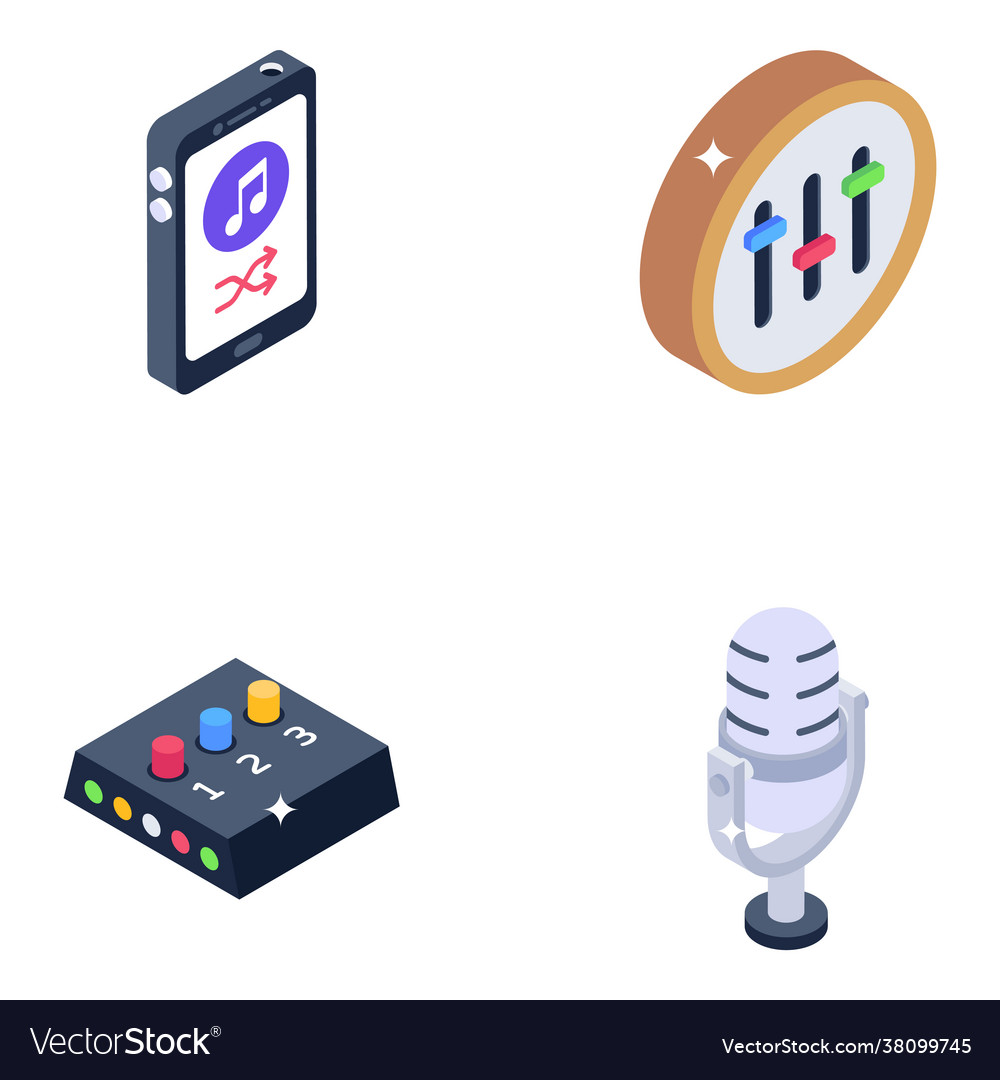 Pack music and multimedia isometric icons Vector Image