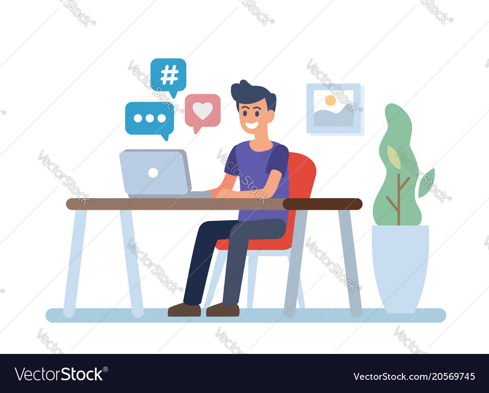 Young man with laptop Royalty Free Vector Image