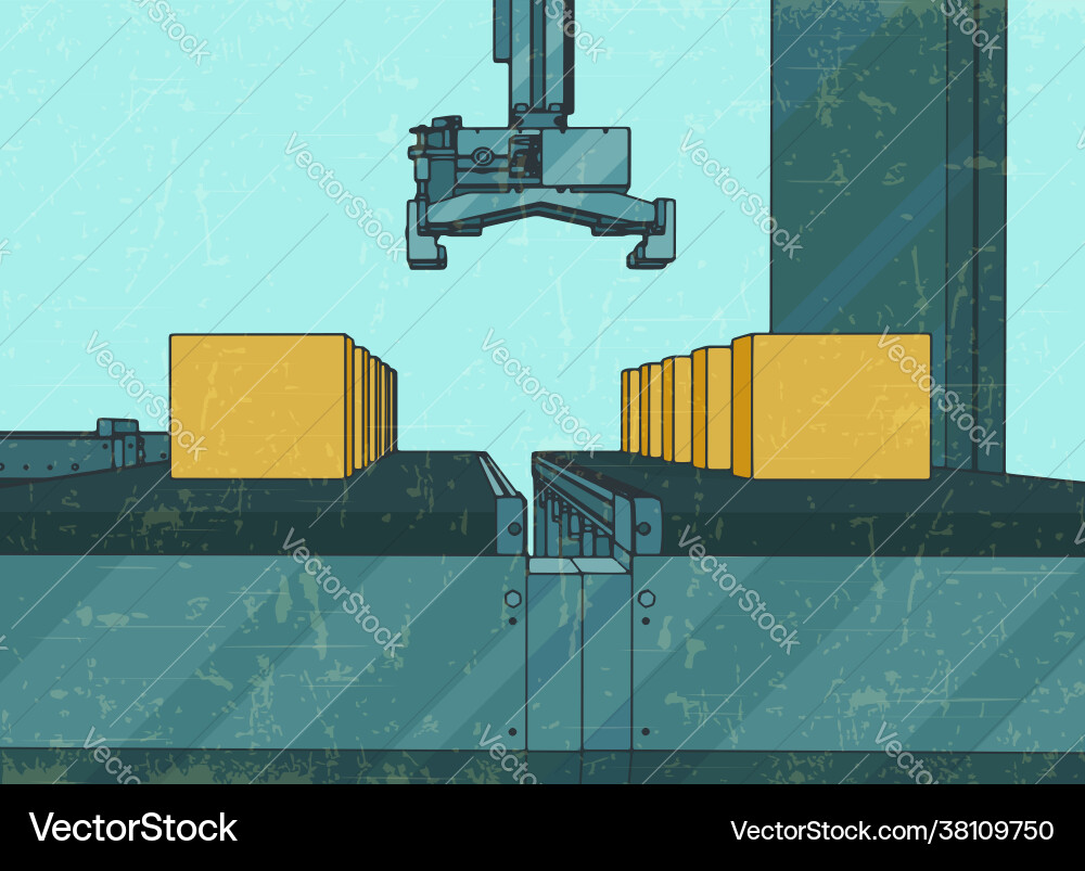 Automated conveyor line with robotic manipulator Vector Image