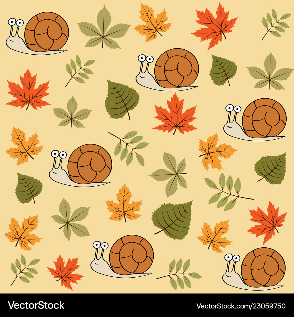 Autumn seamless pattern with leaves and snails Vector Image