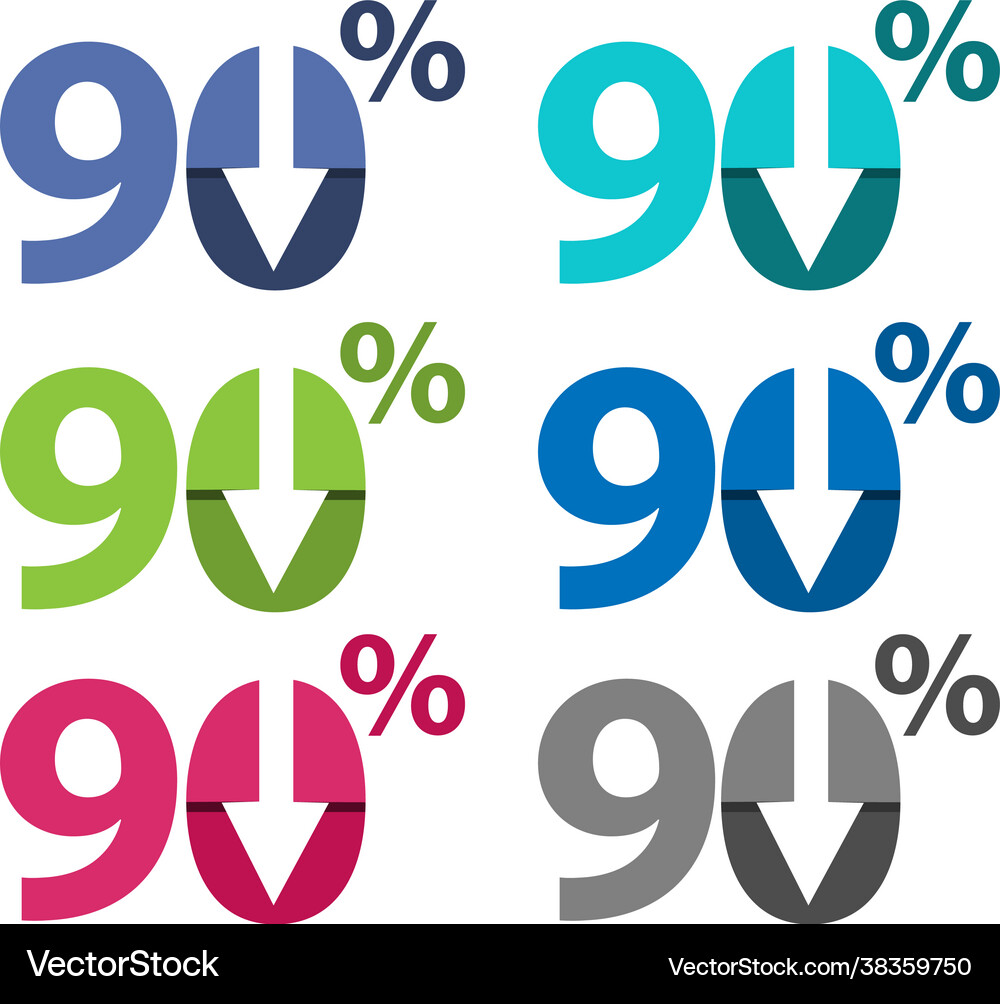 Ninety percent down downwards arrow Royalty Free Vector