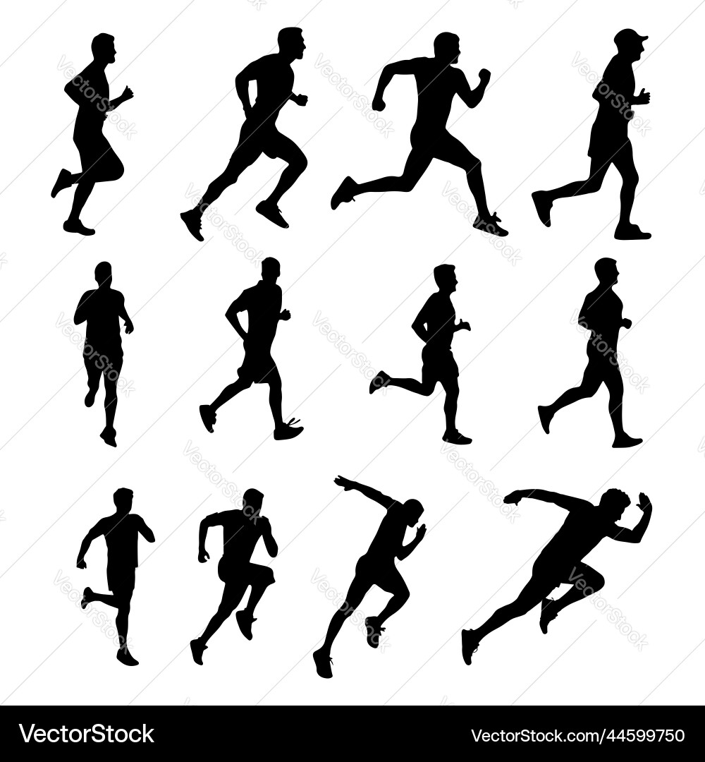 Running man silhouette collection set Royalty Free Vector