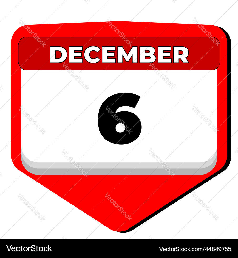 6 december icon calendar day date Royalty Free Vector Image