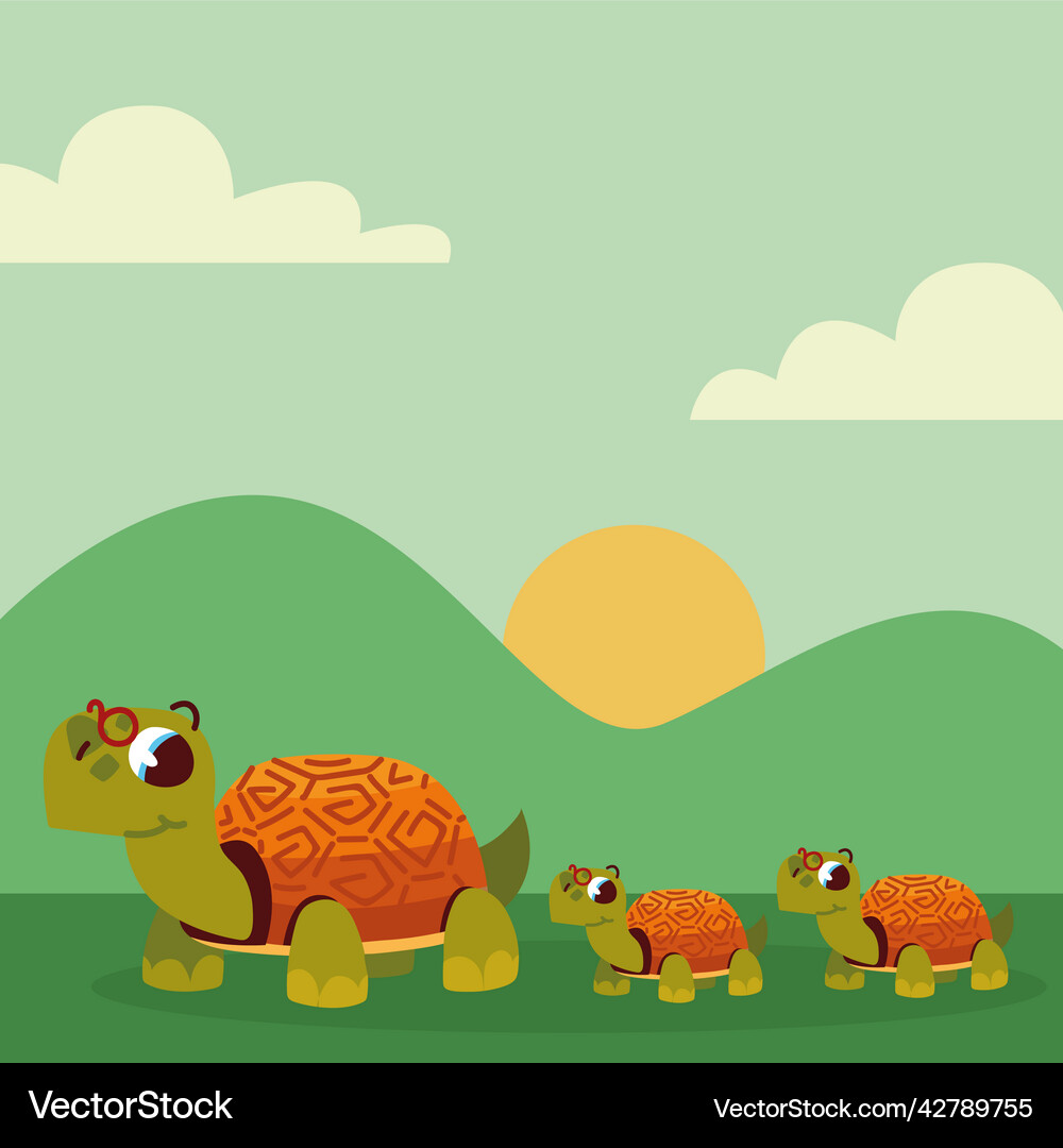 Cute family turtles Royalty Free Vector Image - VectorStock
