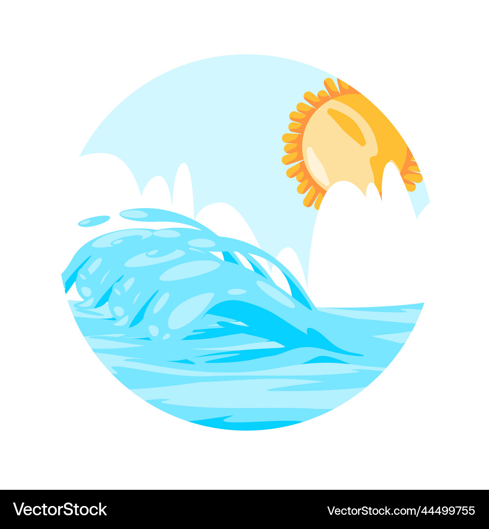 Sea wave scene blue sky round Royalty Free Vector Image