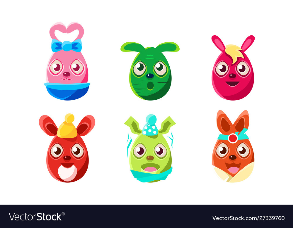 Collection egg shaped bunnies colorful cute Vector Image